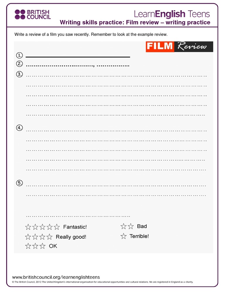 Film Review Writing Practice Guide | PDF
