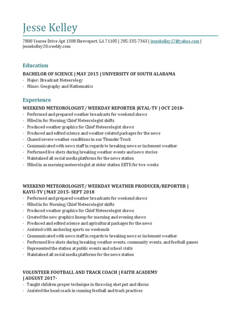 Jesse Resume 2020 | PDF | Meteorology | Weather