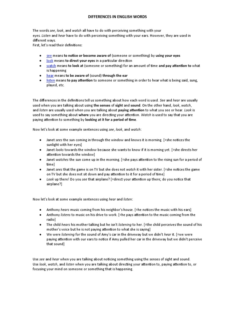 Differences in English Words | PDF | Attention | Perception