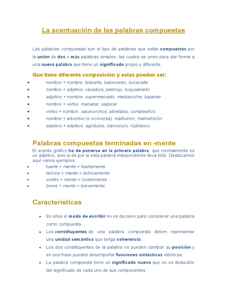 La Acentuación de Las Palabras Compuestas | PDF | Palabra | Sintaxis
