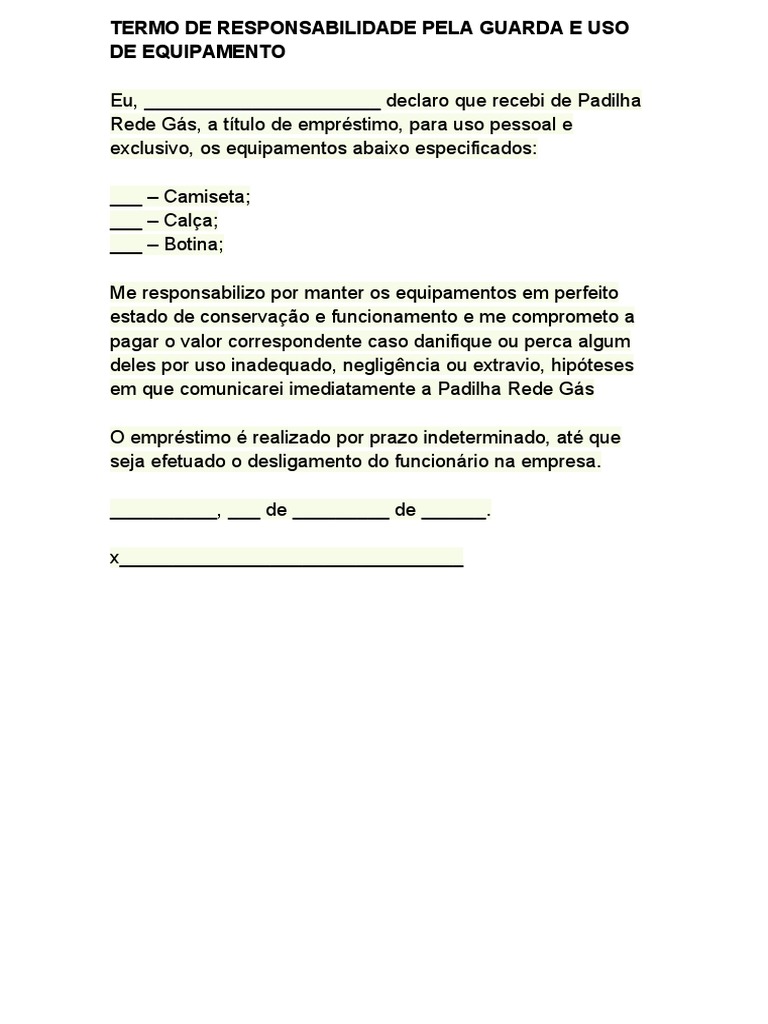 Termo De Responsabilidade Uniforme Pdf