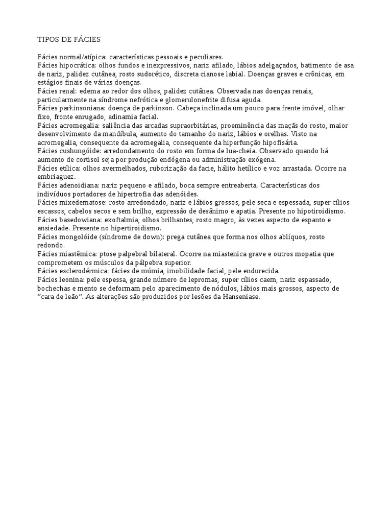 Tipos de Fácies: Características Faciais em Doenças | PDF