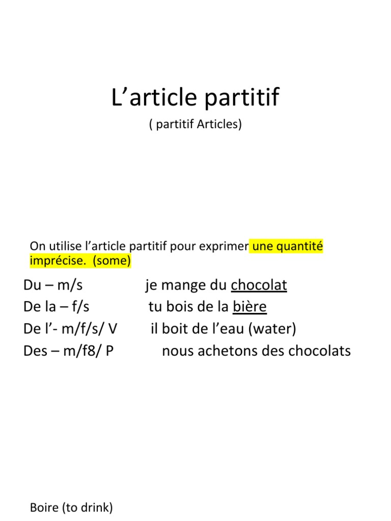 L'article Partitif PDF | Download Free PDF | Cuisine | Cuisine