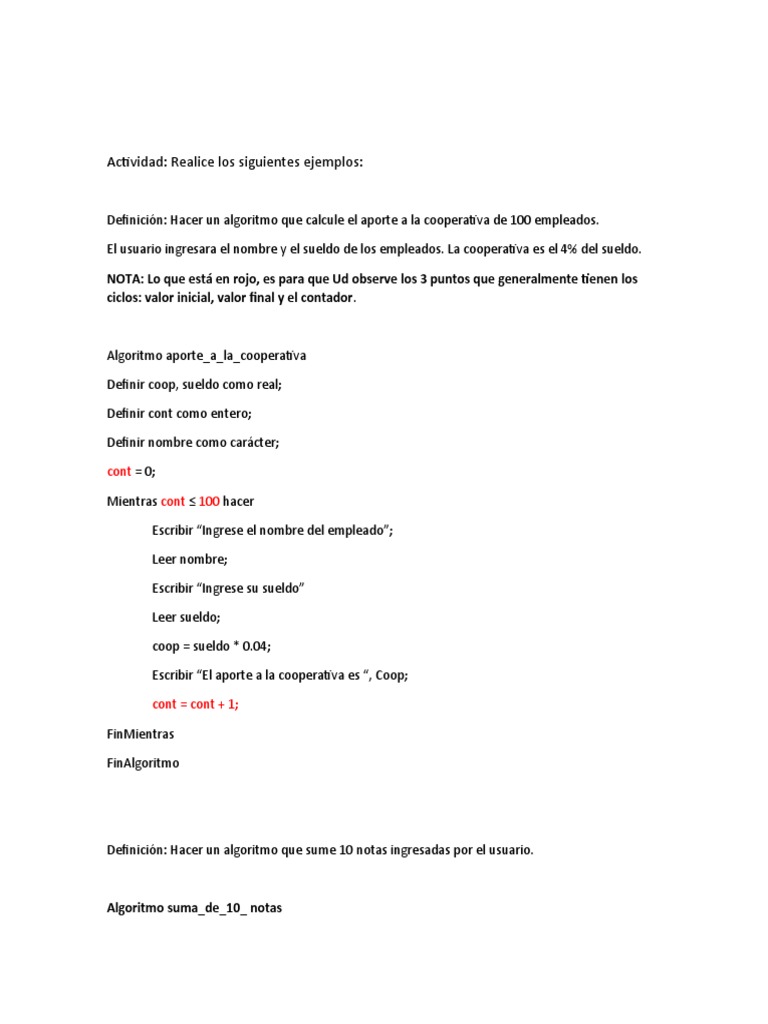 Ejemplos Ciclo Mientras | PDF