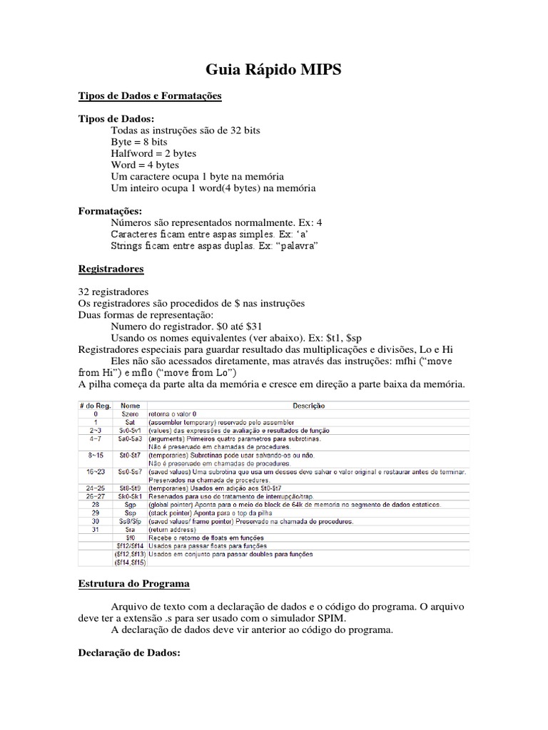 Resumo MIPS Projeto PDF | PDF Resumo MIPS Projeto PDF | PDF