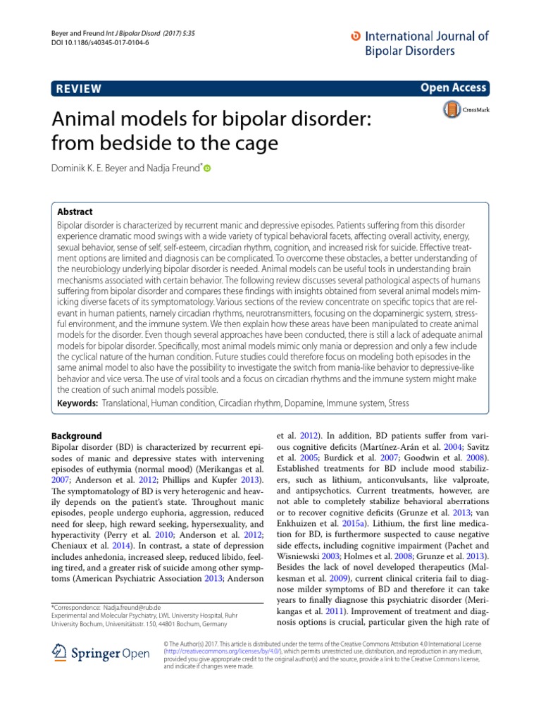 Animal Models For Bipolar Disorder 2017 | PDF | Clock | Bipolar Disorder