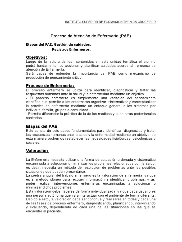 Proceso de Enfermeria PAE WORD | PDF | Enfermería | Diagnostico medico