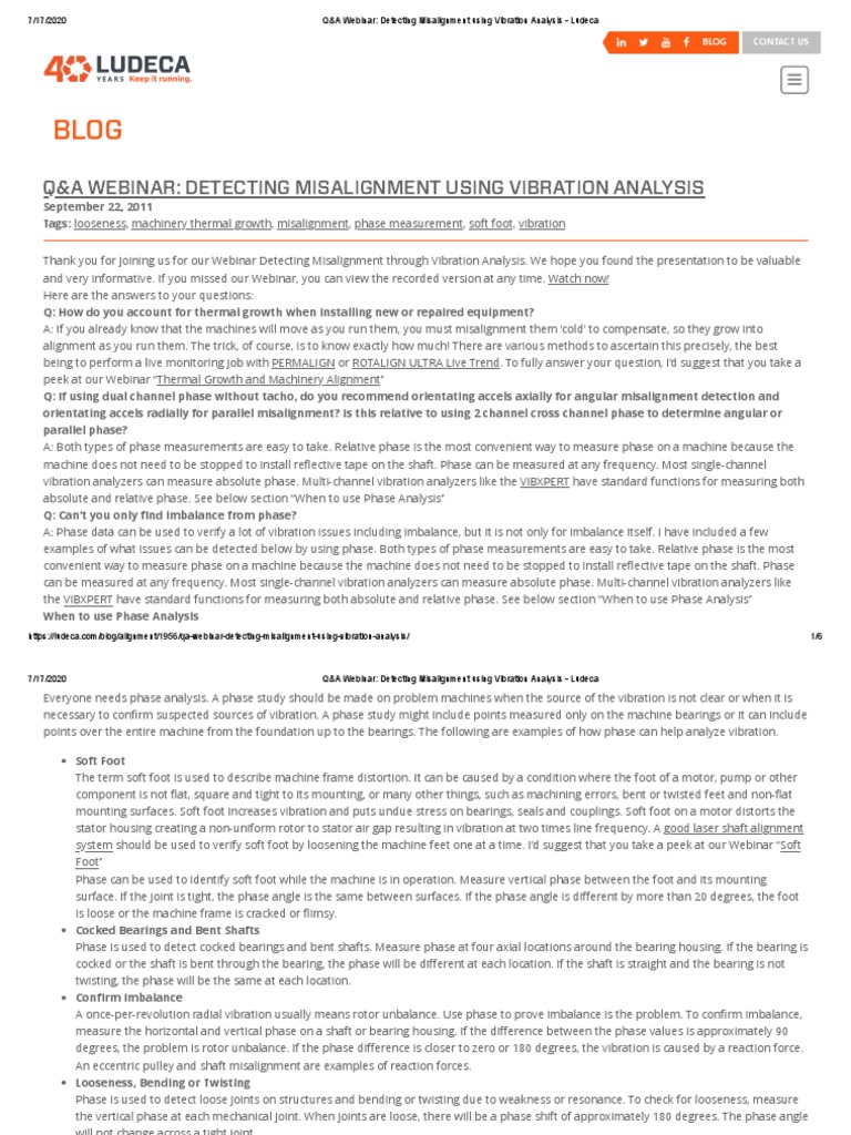 Q&A Webinar - Detecting Misalignment Using Vibration Analysis - Ludeca | PDF | Bearing ...