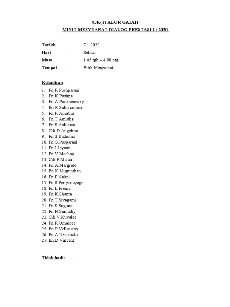 Minit Mesyuarat Dialog Prestasi Ke 1 2020 | PDF