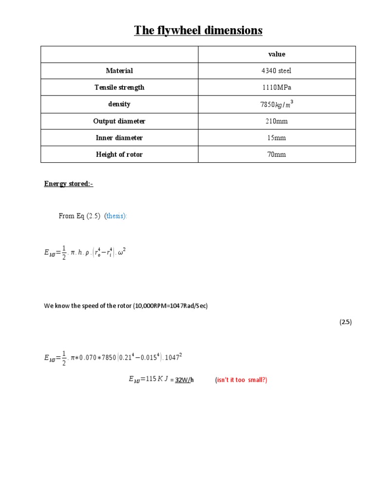 Flywheel Design Calculations and Analysis | PDF | Density | Physical ...
