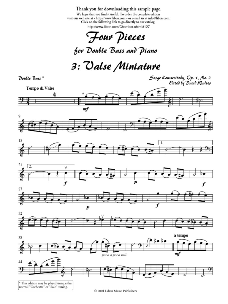 Four Pieces: For Double Bass and Piano | PDF | Musical Notation ...
