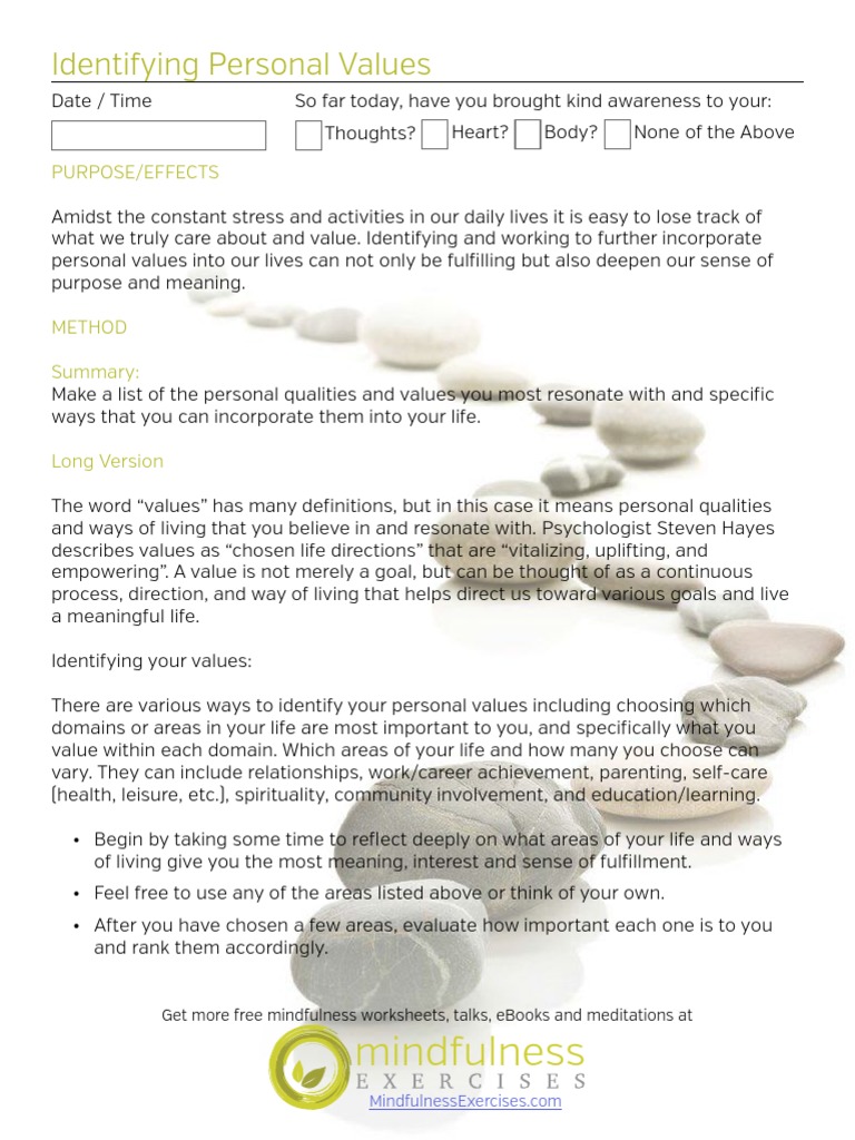 Mindfulness: Identifying Personal Values | PDF | Mindfulness | Value ...
