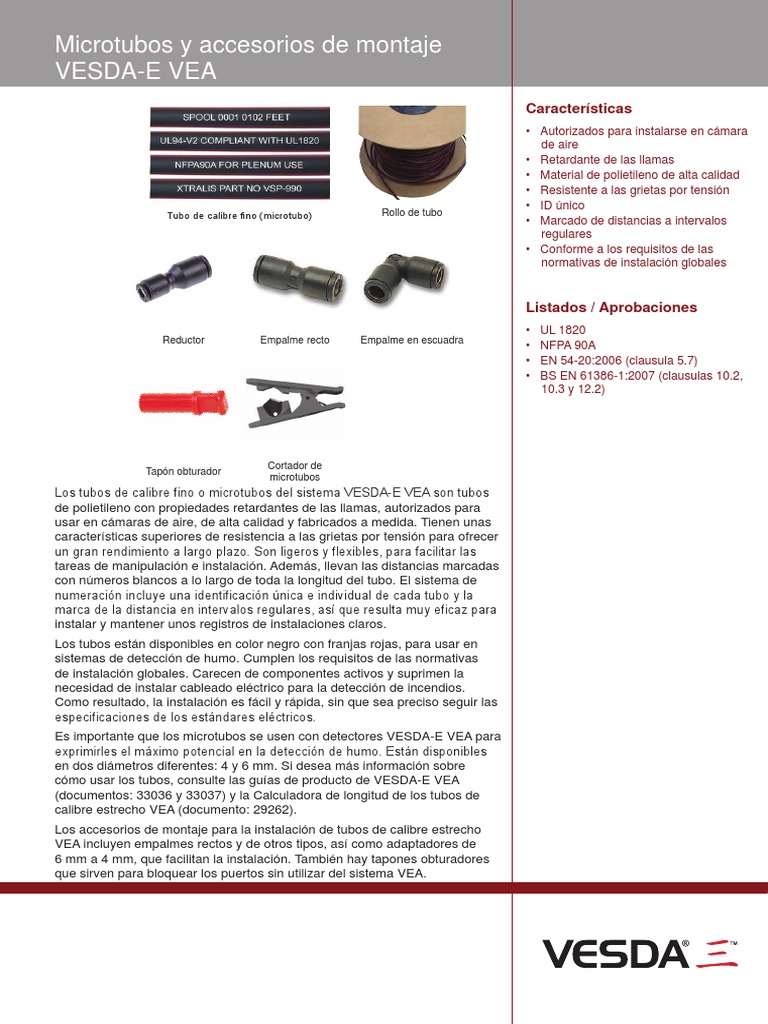 03 VESDA-E VEA Microbore Tubes Fittings UL TDS A4 Spanish Lores PDF ...