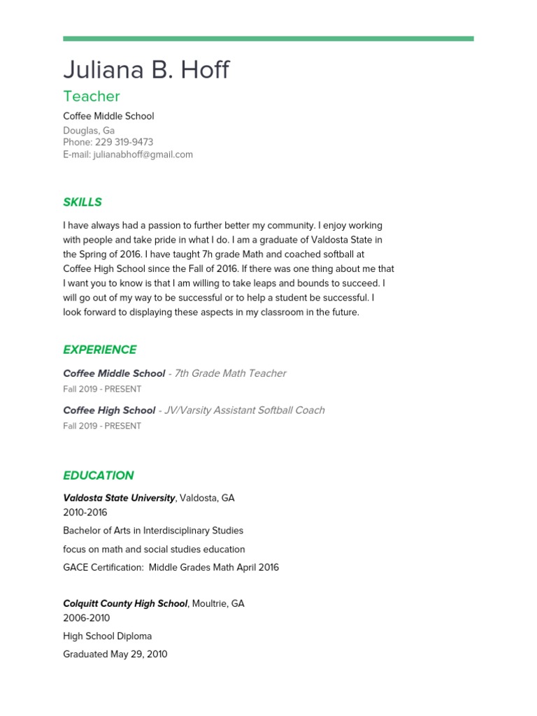 Juliana Hoff Resume 1 | PDF