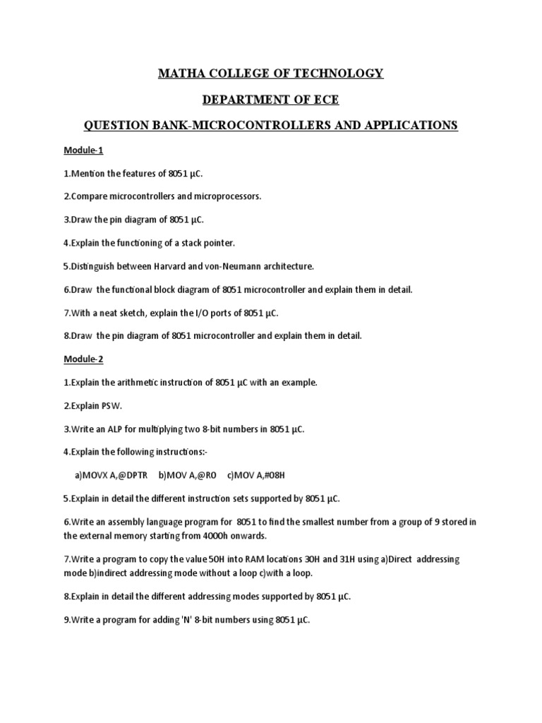 Matha College of Technology Department of Ece Question Bank ...
