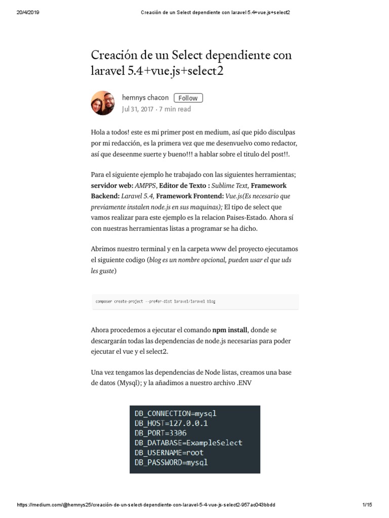 Creación de Un Select Dependiente Con Laravel 5.4+vue - Js+select2 | PDF | Biblioteca ...