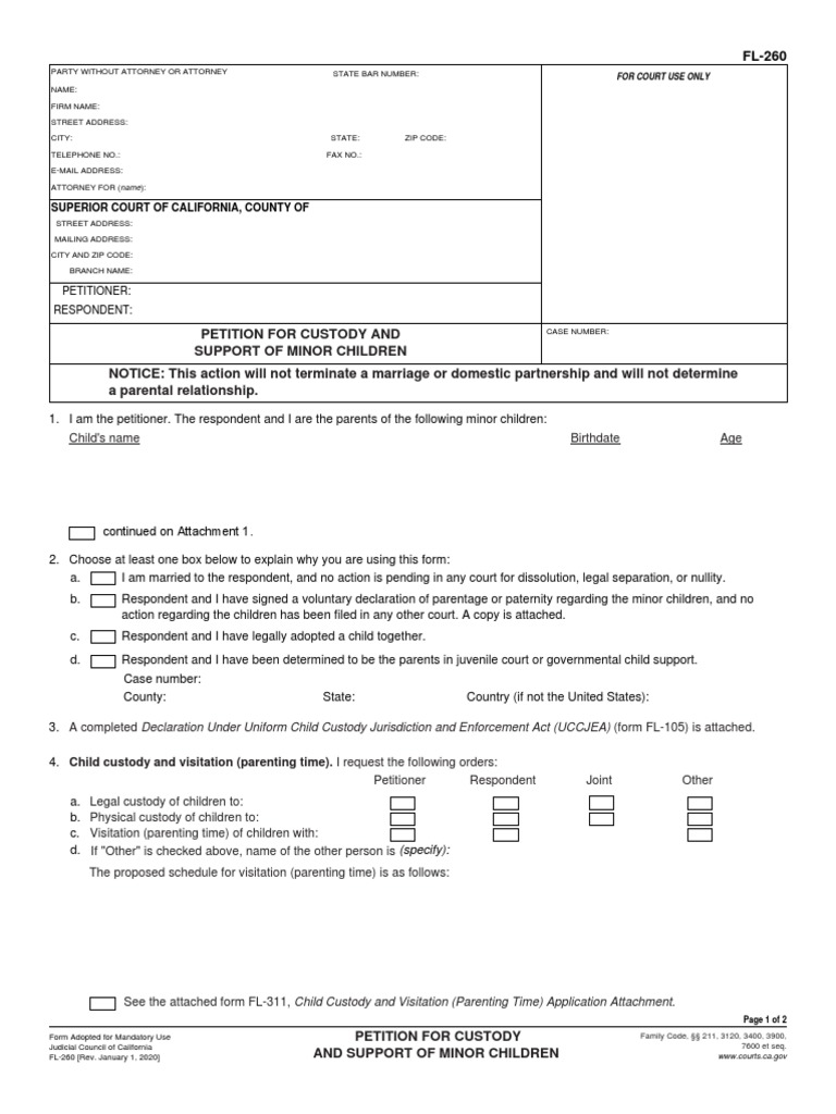 FL 260 | PDF | Contact (Law) | Child Custody