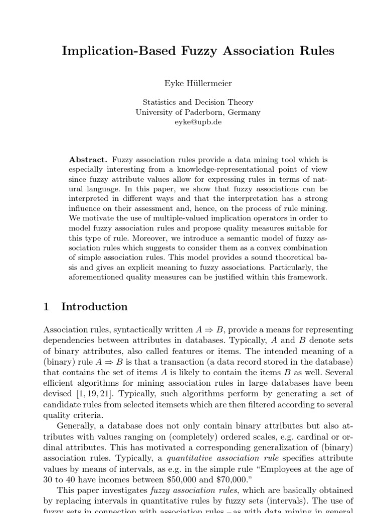Implication-Based Fuzzy Association Rules | PDF | Fuzzy Logic | Semantics