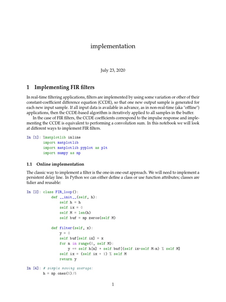 Implementation: 1 Implementing FIR Filters | PDF | Discrete Fourier Transform | Algorithms
