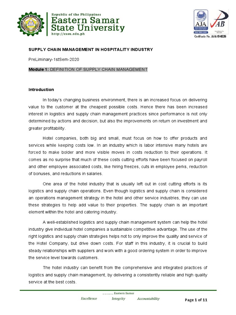 Supply Chain Management in Hospitality | PDF | Supply Chain Management ...