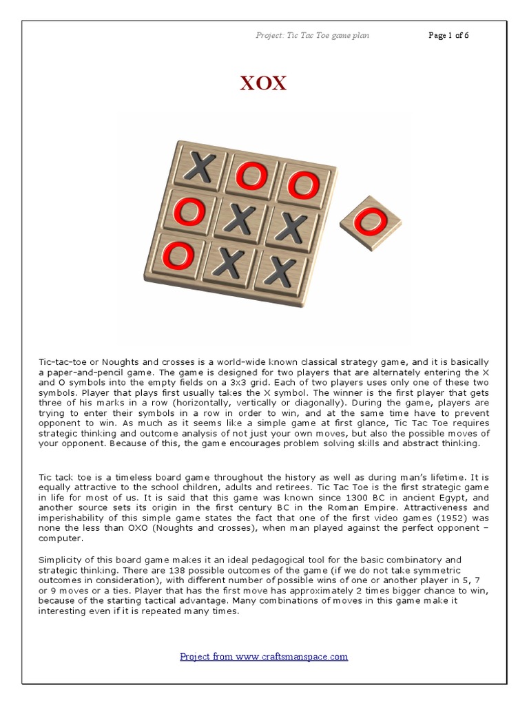 Tic Tac Toe Game Plan PDF | PDF | Gaming | Games Of Mental Skill