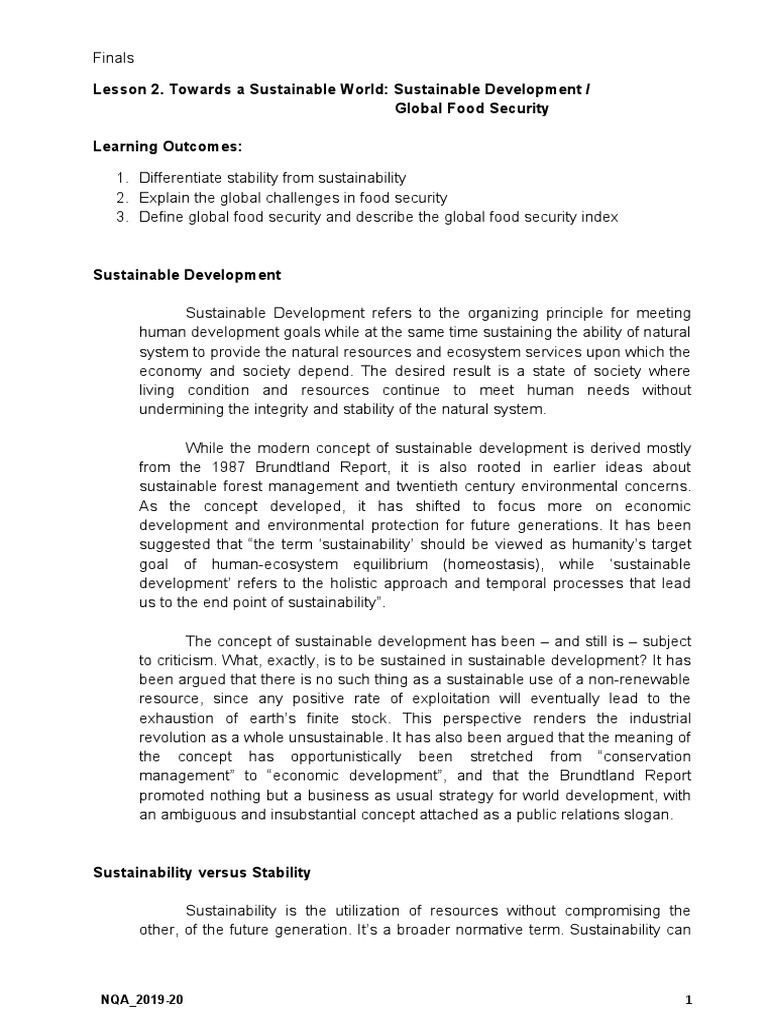 Lesson 2. Towards A Sustainable World: Sustainable Development / Global ...