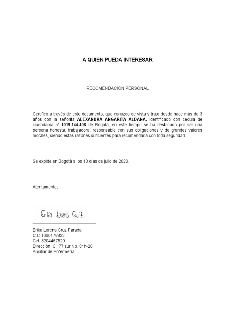 Carta Referencia Personal | PDF