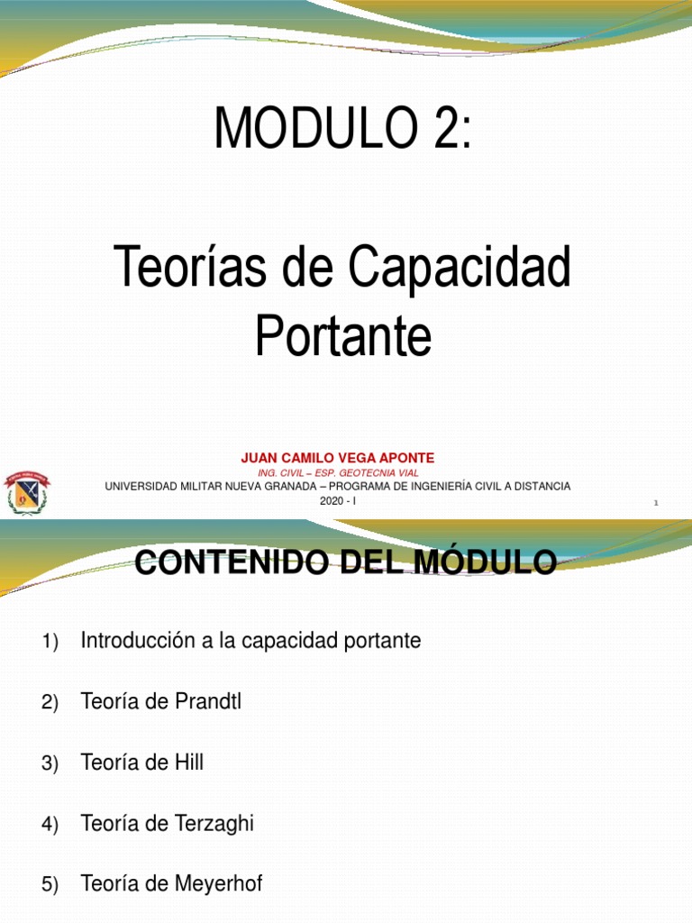 Módulo 2. Teorías Cap Portante PDF | PDF | Fundación (Ingeniería) | Mecánica de Medios Continuos