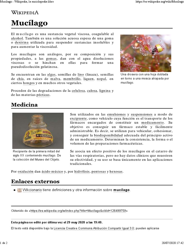 Mucílago - Wikipedia, La Enciclopedia Libre | PDF | Productos quimicos ...