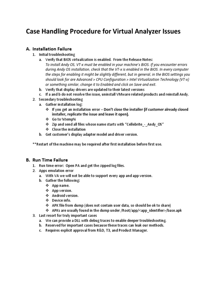 Case Handling Procedure For Virtual Analyzer Issues: A. Installation ...
