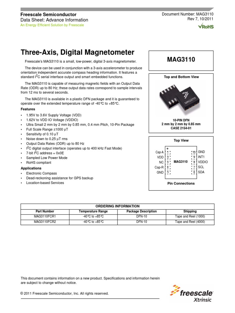 MAG - MAG3110 3-Axis Digital Magnetometer PDF | PDF | Electrical ...