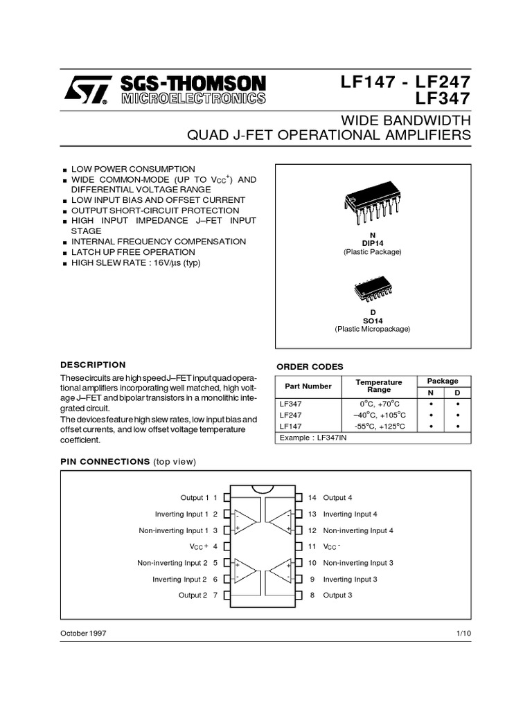 OpAmp - LF147 LF247 LF347 - ST PDF | PDF | Operational Amplifier ...