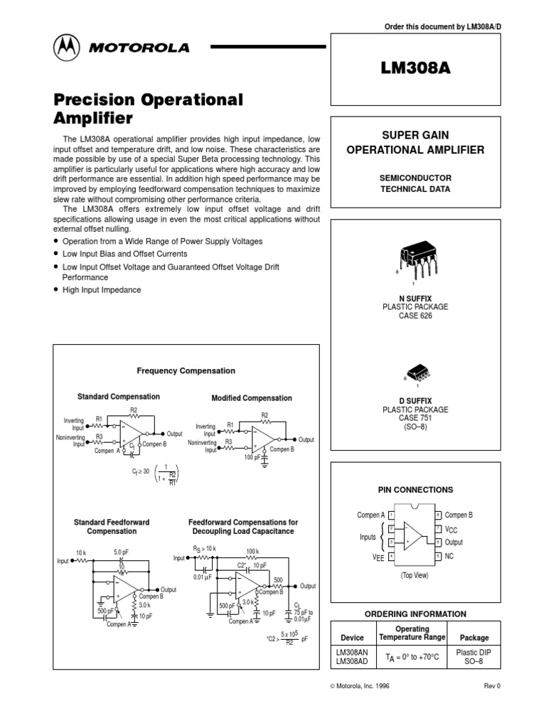 OpAmp - LM308AN - Motorola PDF | PDF | Amplifier | Operational Amplifier