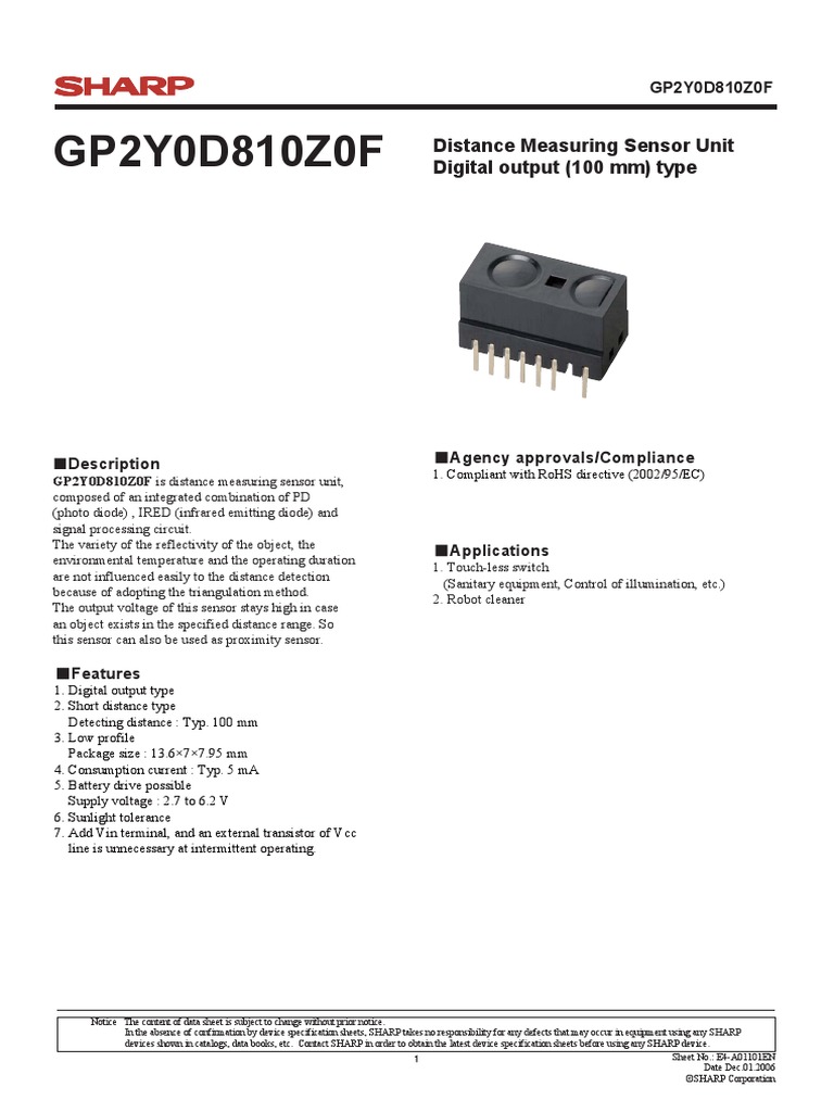 Optical Distance Sensor - GP2Y0D810Z0F Gp2y0d810z - e PDF | PDF ...