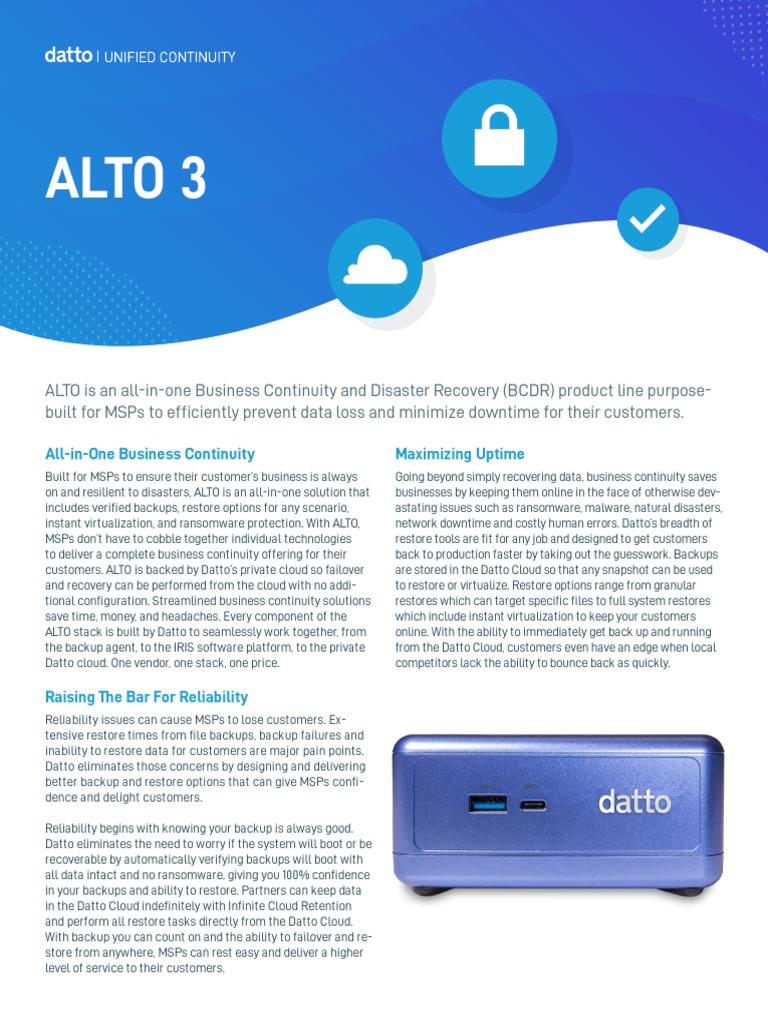 Datto ALTO Datasheet | PDF | Backup | Cloud Computing