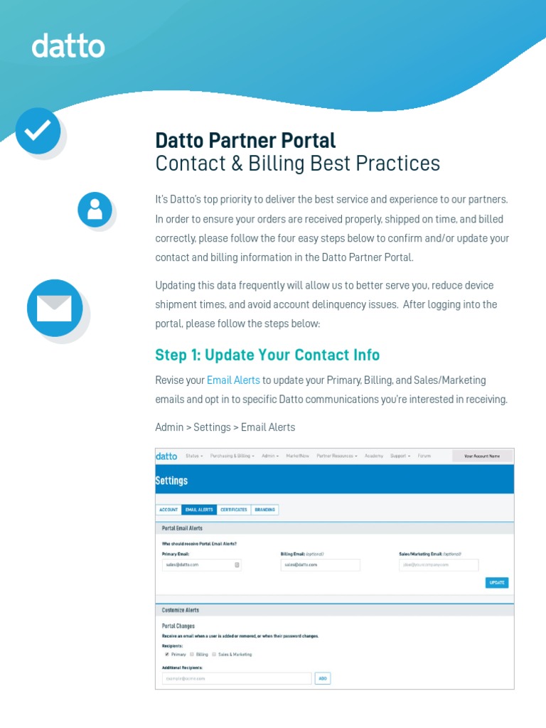 Datto Partner Portal: Contact & Billing Best Practices | PDF | Credit Card | Payments