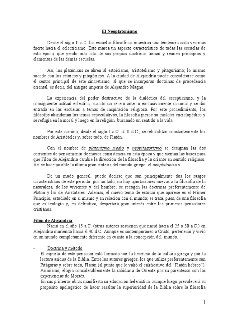 18-EL NEOPLATONISMO_ FILON DE ALEJANDRÍA Y PLOTINO.doc | PDF | Platón | Alma