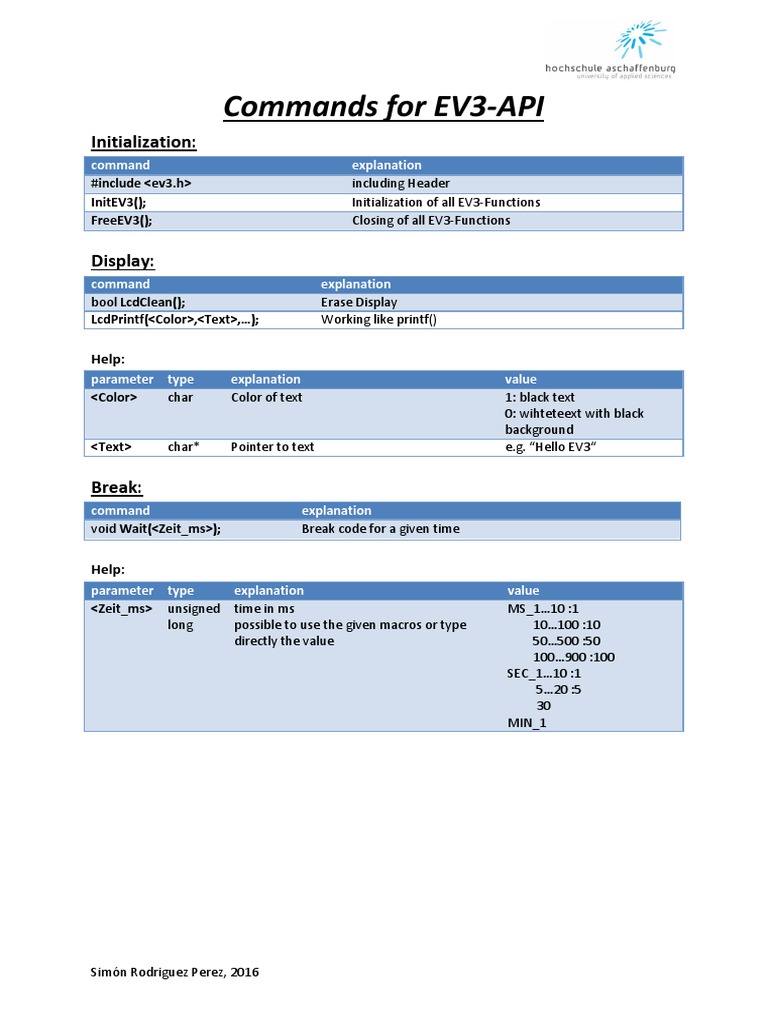 Commands For EV3-API: Initialization | PDF | Computer Programming | Computing