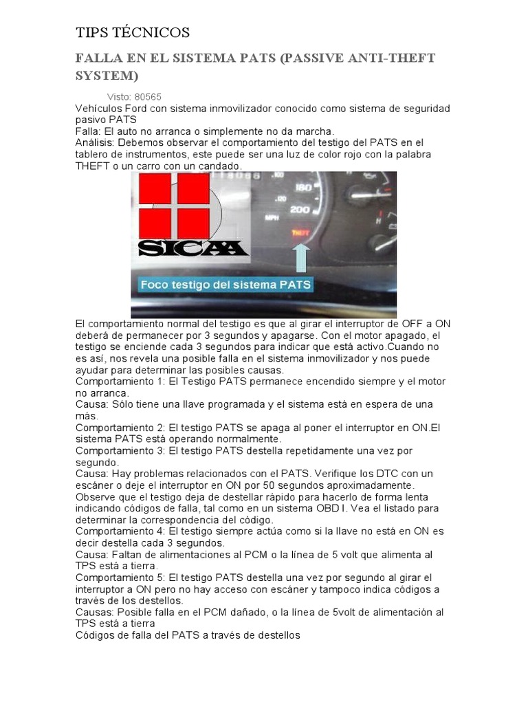 Falla en El Sistema Pats (Passive Anti-Theft System) | PDF | Science ...