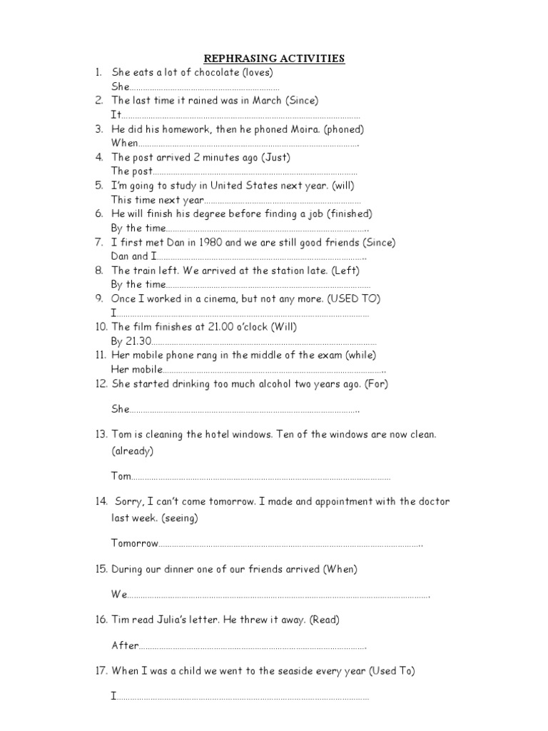 Rephrasing Exercises with Answers | PDF