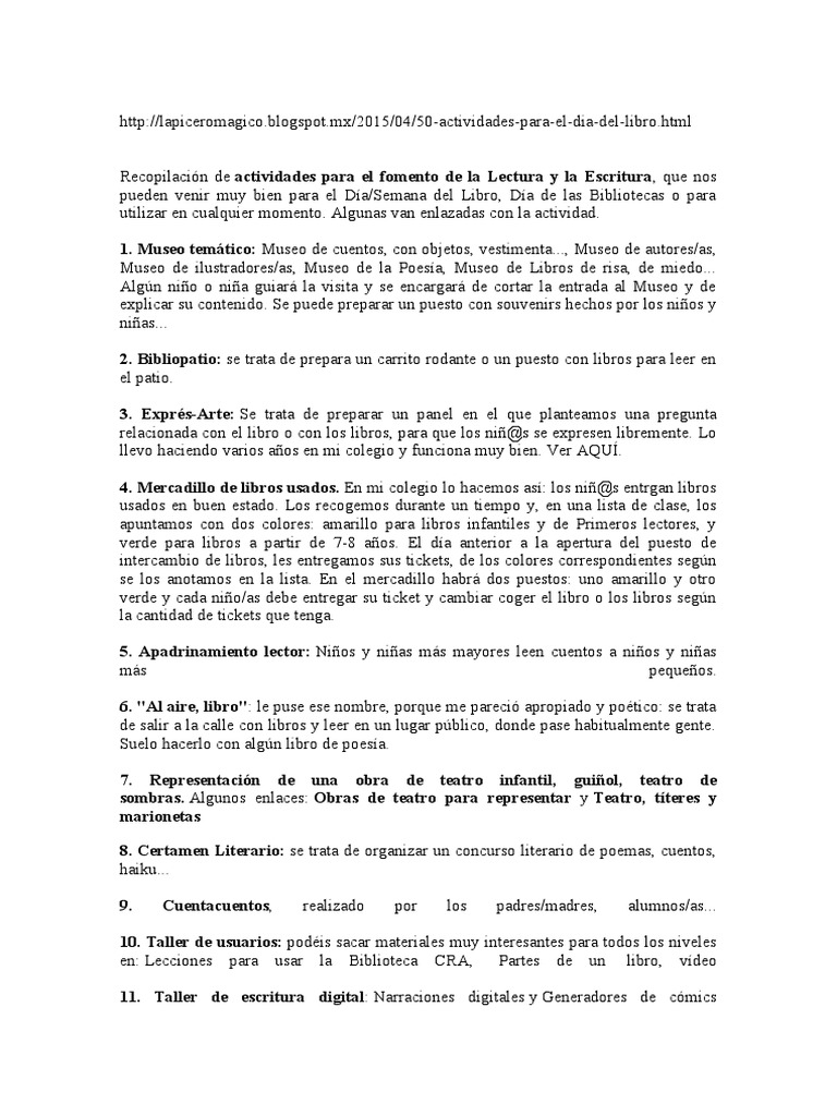 50 Actividades Dia Del Libro | PDF | Libros | Poesía