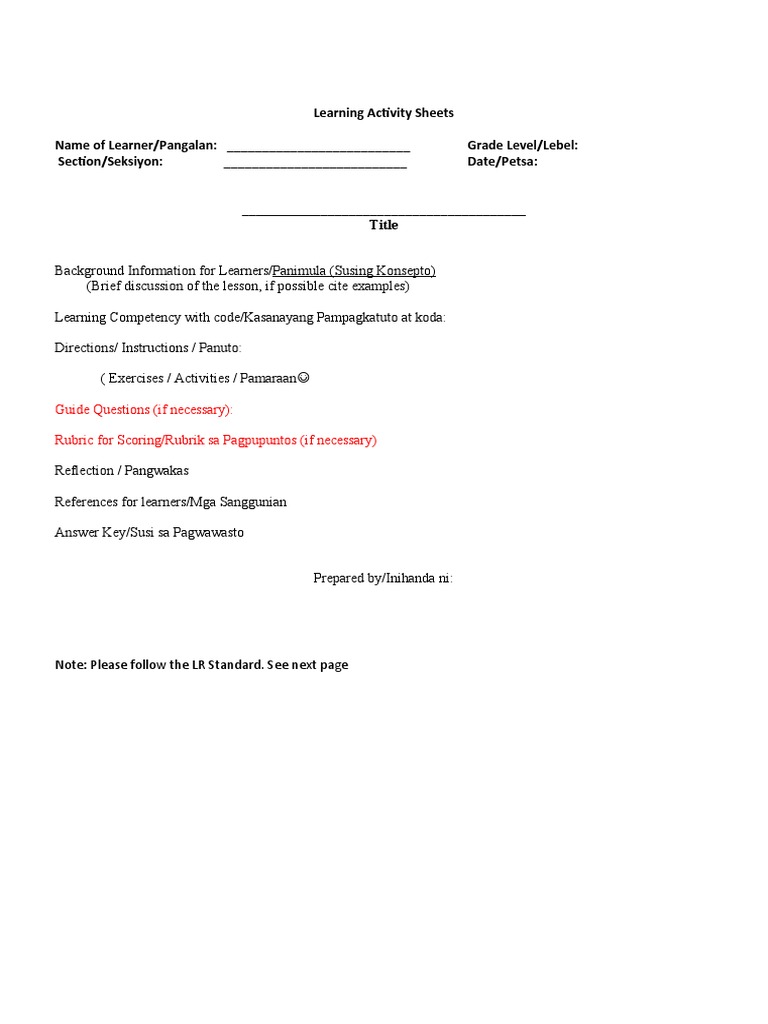 Learning Activity Sheets Template | PDF