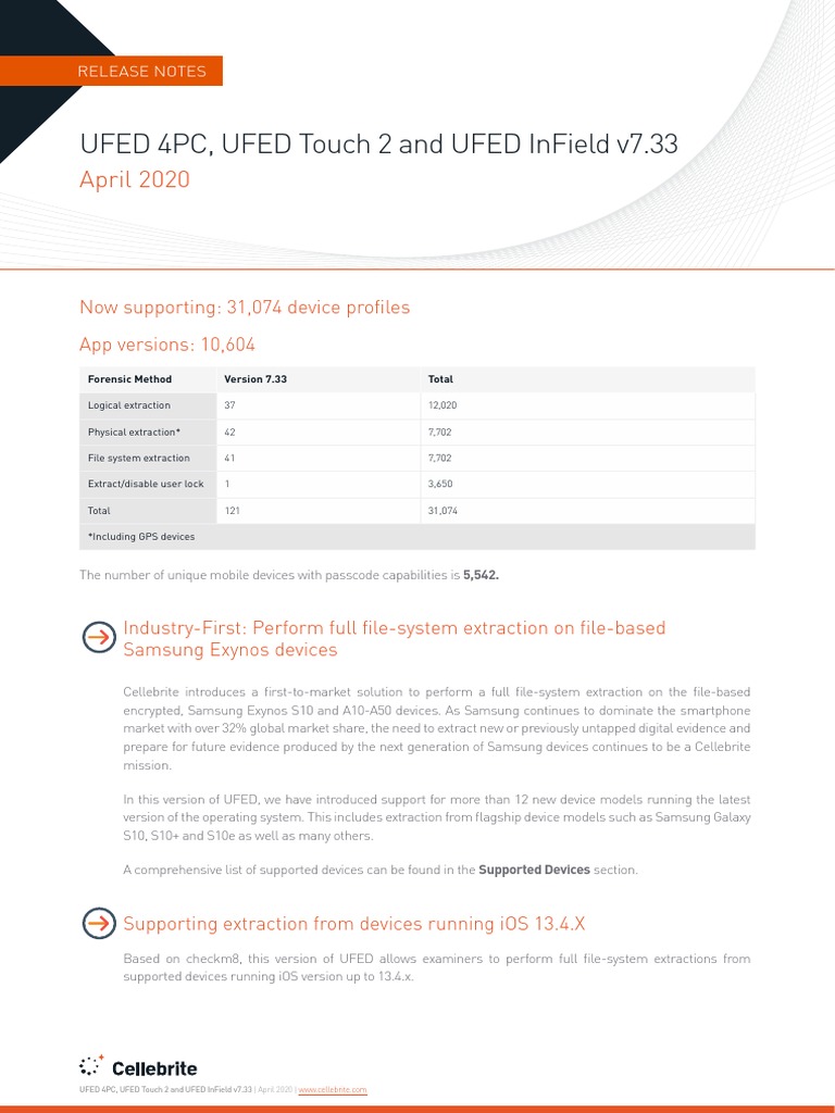 ReleaseNotes UFED 7 33 A4 | PDF | Mobile Computers | Linux Based Devices