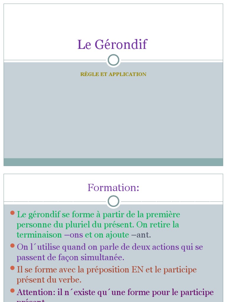 Le Gerondif Guide Grammatical - 17098 | PDF