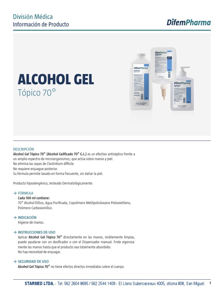 Starmed ET Difem Alcohol Gel Tópico 70 | PDF | Alcohol | Medicamentos ...
