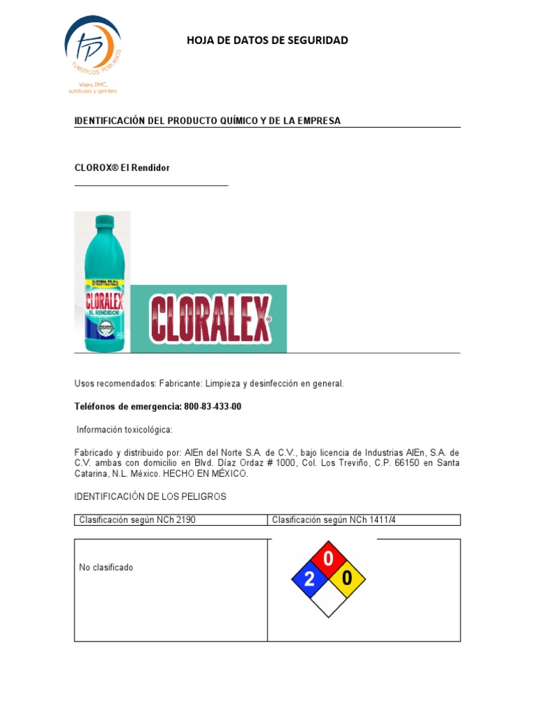 Hoja de Seguridad Cloralex | PDF | Cloro | Agua