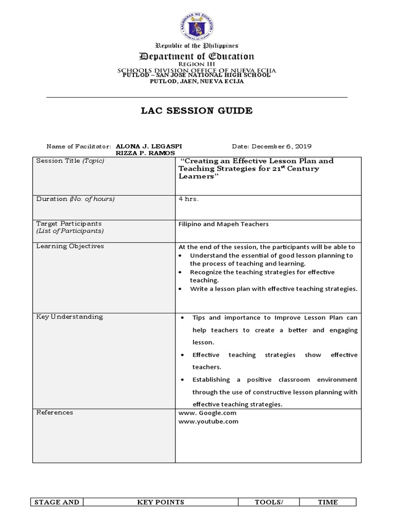 Lac Session Guide: "Creating An Effective Lesson Plan and Teaching ...