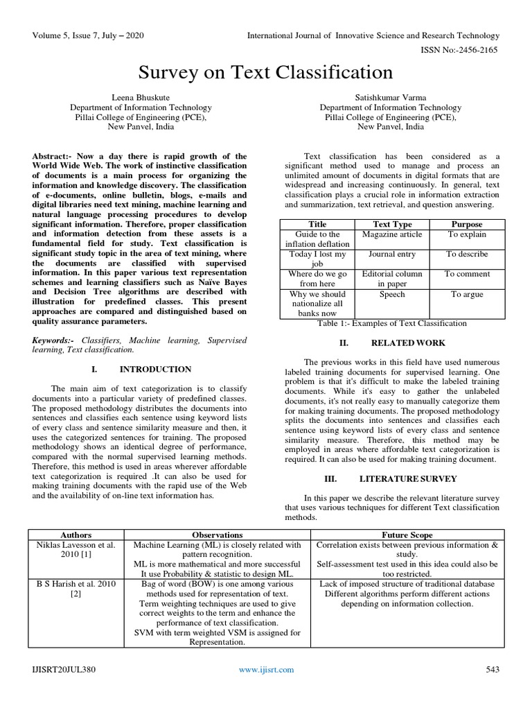 Survey On Text Classification | PDF | Statistical Classification | Machine Learning