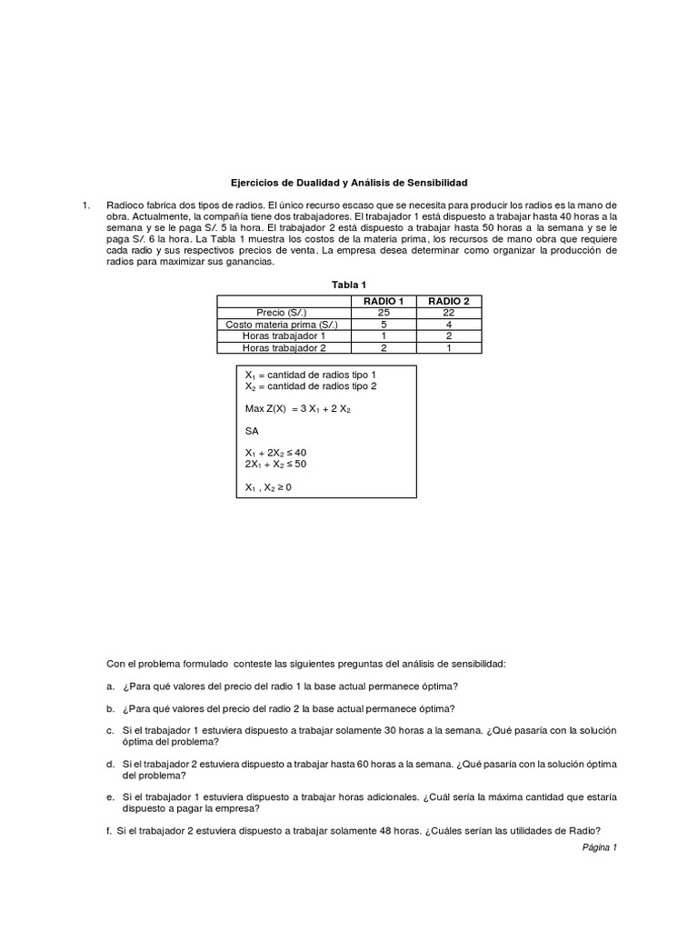 Análisis de sensibilidad y dualidad para la optimización de la producción y los costos en ...