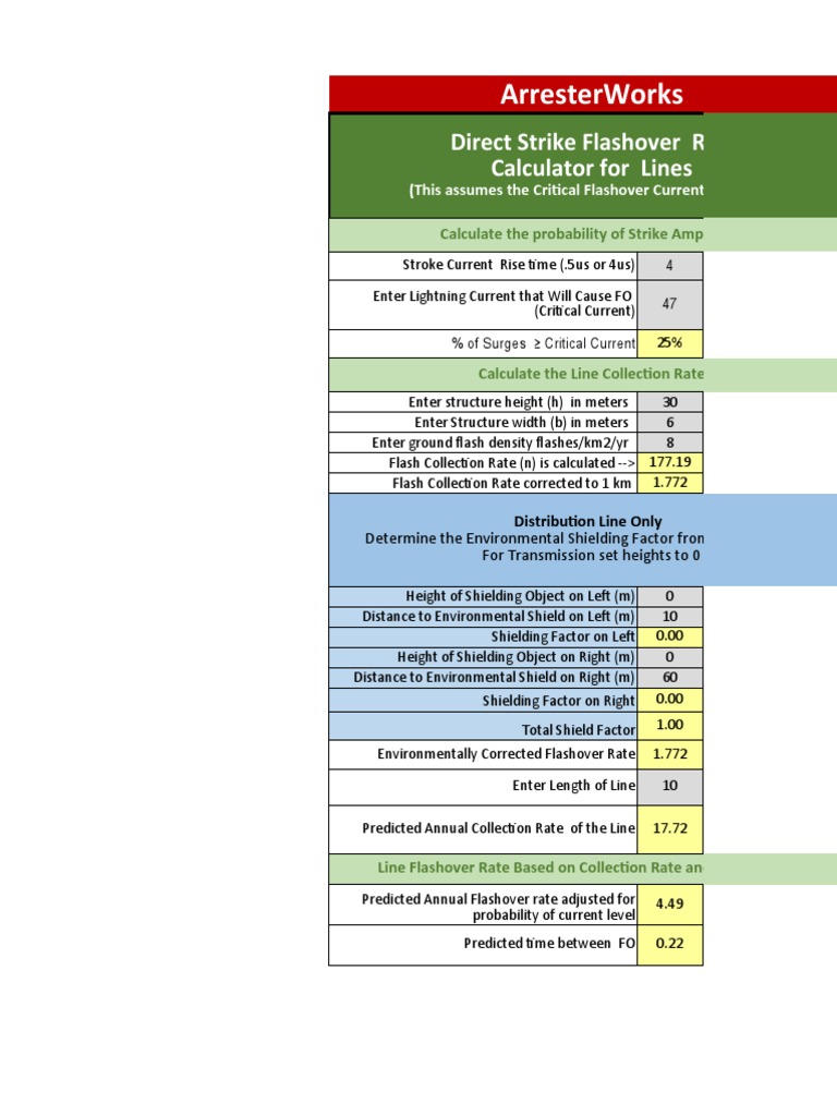 Arresterworks: Direct Strike Flashover Rate Calculator For Lines | PDF ...